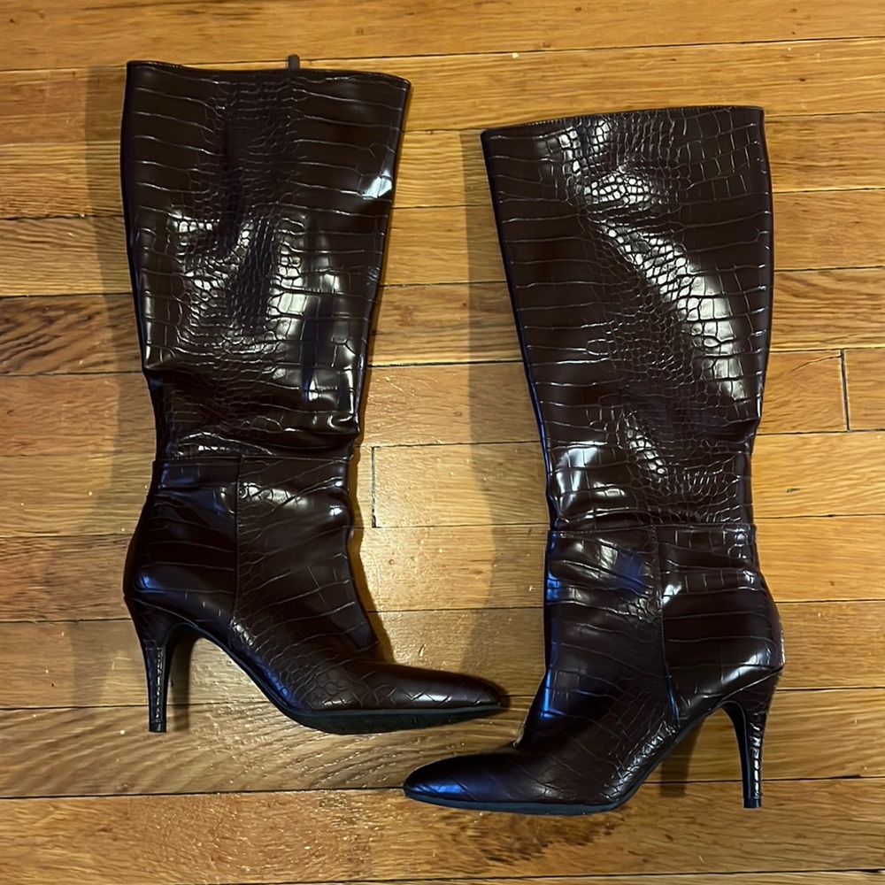 Wide Shaft Tall Brown Croc Boots Impo Memory Foam Zip… - Gem